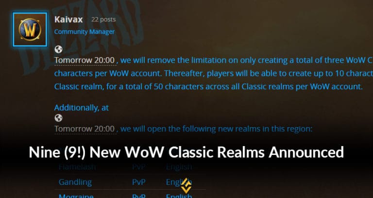9 New Fresh WoW Classic Realms Announced (NA & EU) - Vanilla Games